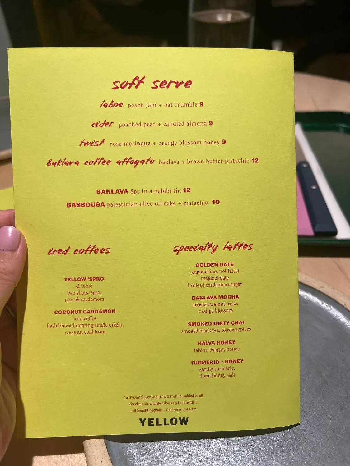 YELLOW Union Market Menu - Updated October 2025