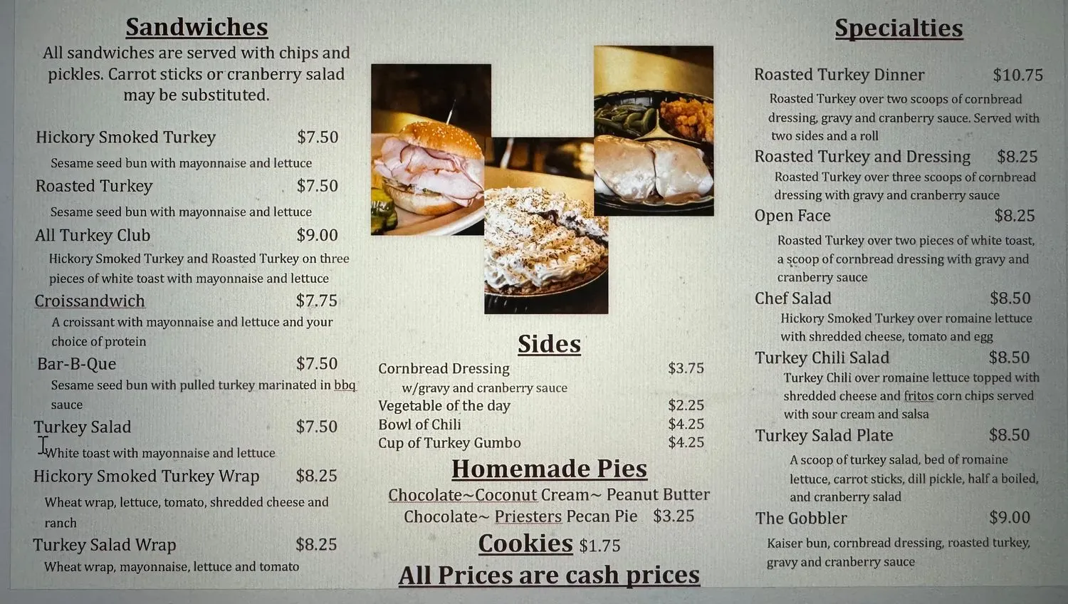Bates House of Turkey Menu - Updated November 2025