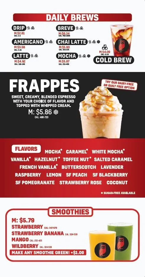 Red Owl Coffee Company Menu - Updated October 2025