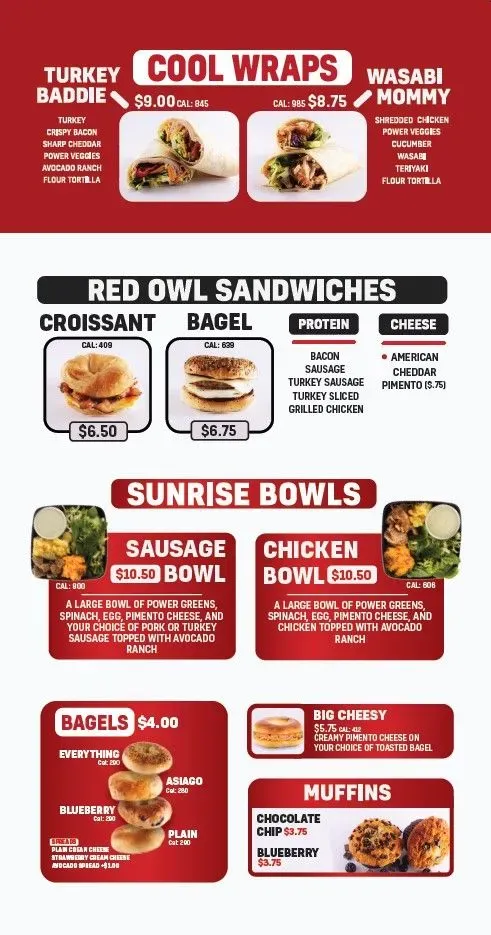 Red Owl Coffee Company Menu - Updated October 2025