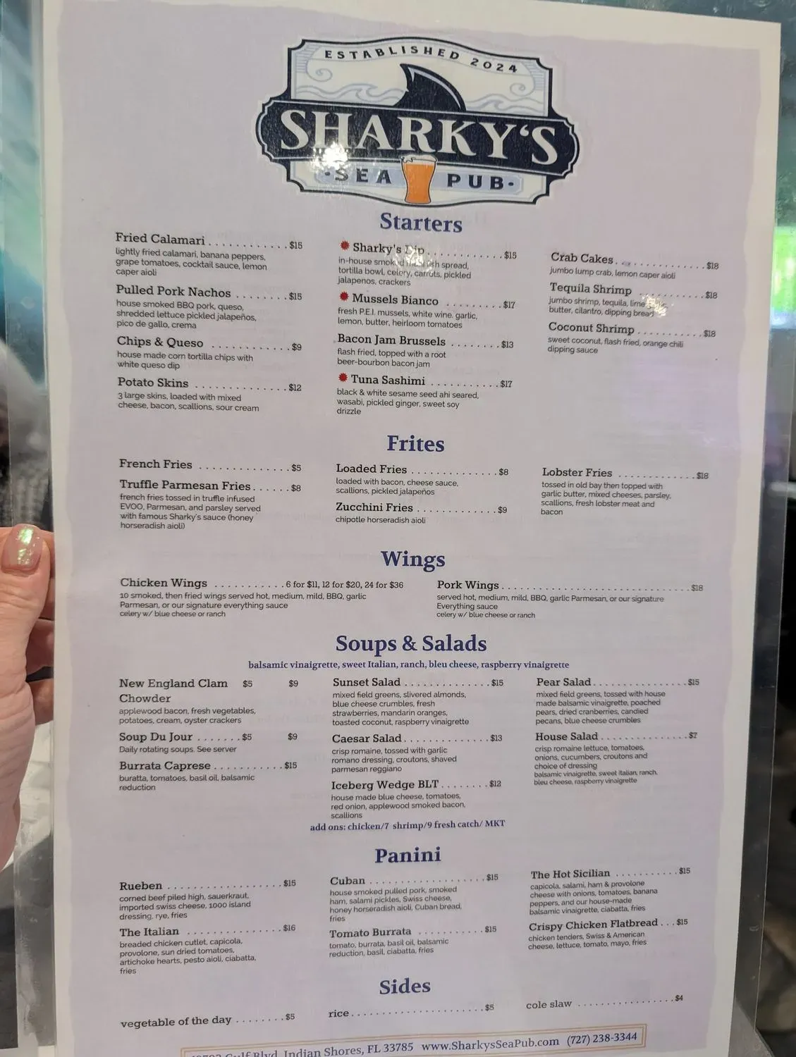 Sharky’s Sea Pub Menu | Indian Shores, FL | Checkle