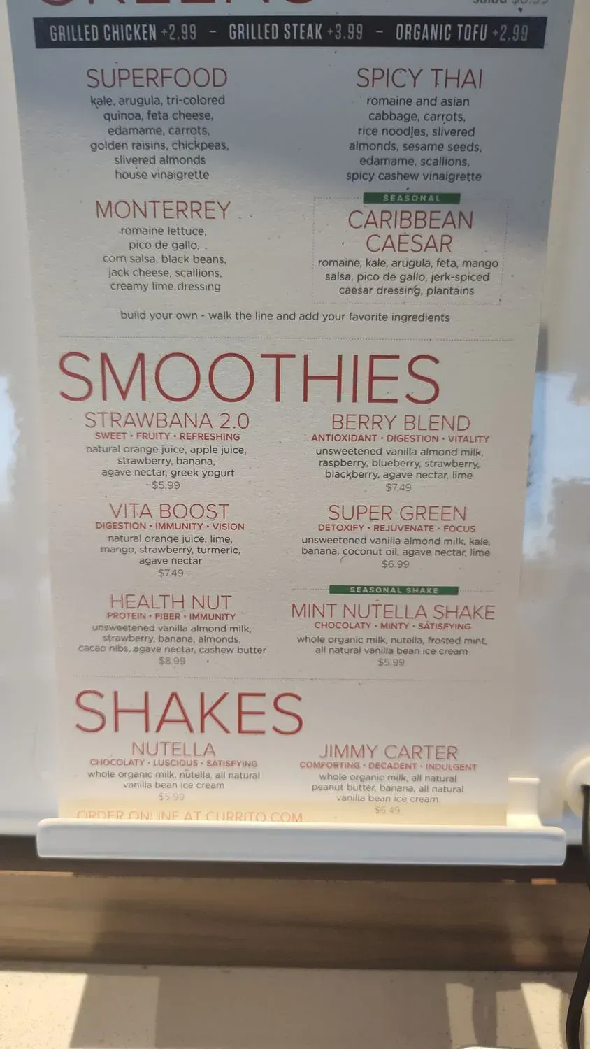 Currito Menu - Updated October 2025