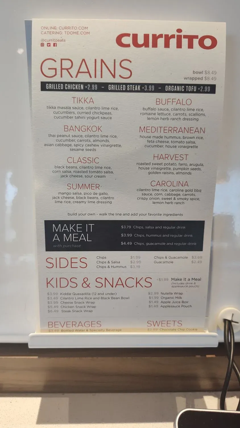 Currito Menu - Updated October 2025