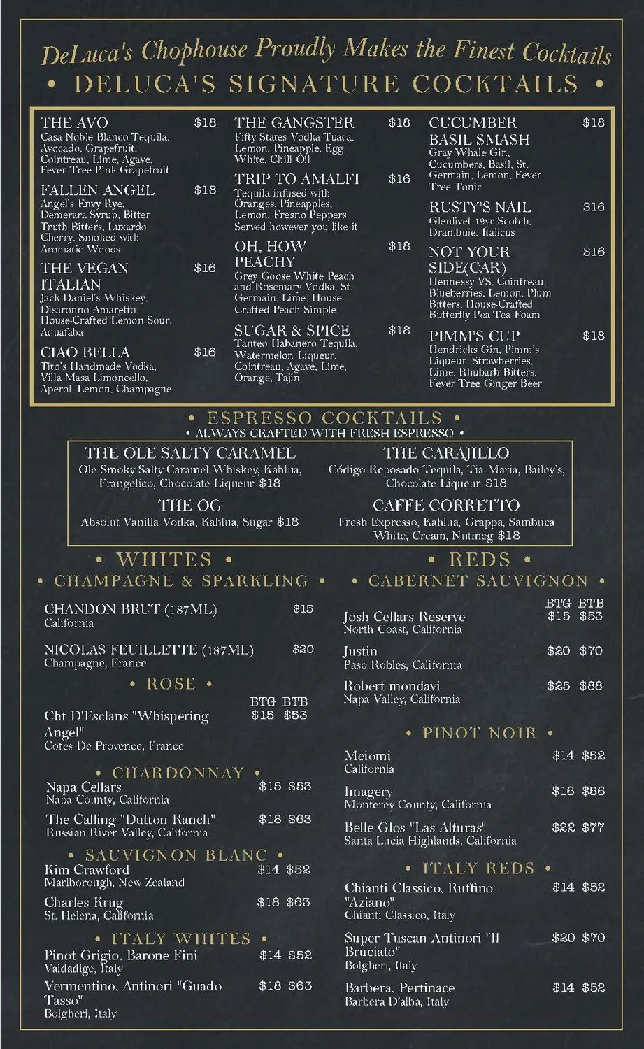 DeLuca's Chophouse Menu - Updated October 2025