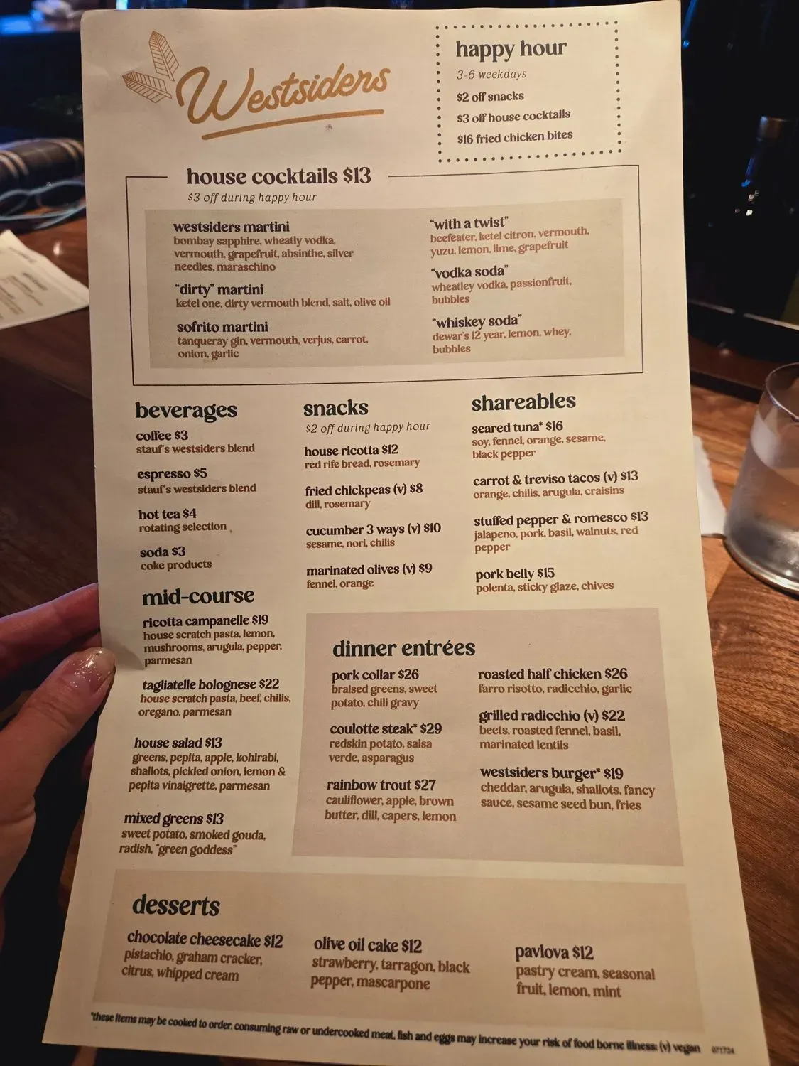 Westsiders Menu - Updated October 2025