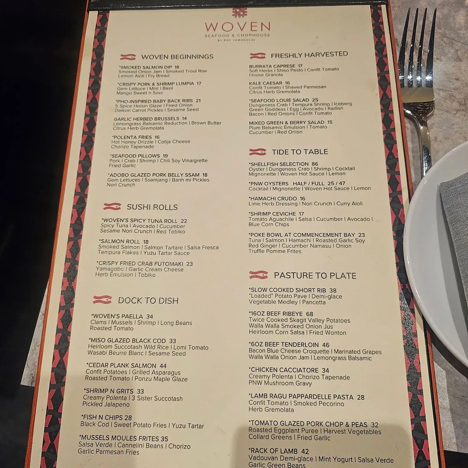 Woven Seafood & Chophouse Menu - Updated November 2025