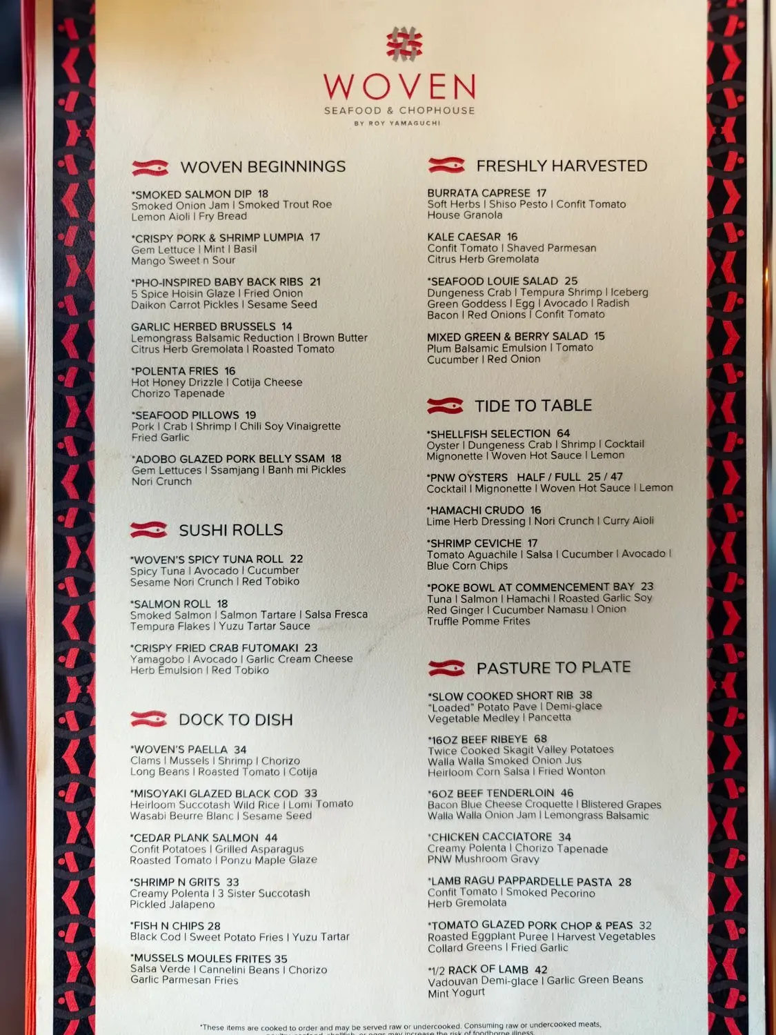 Woven Seafood & Chophouse Menu - Updated November 2025