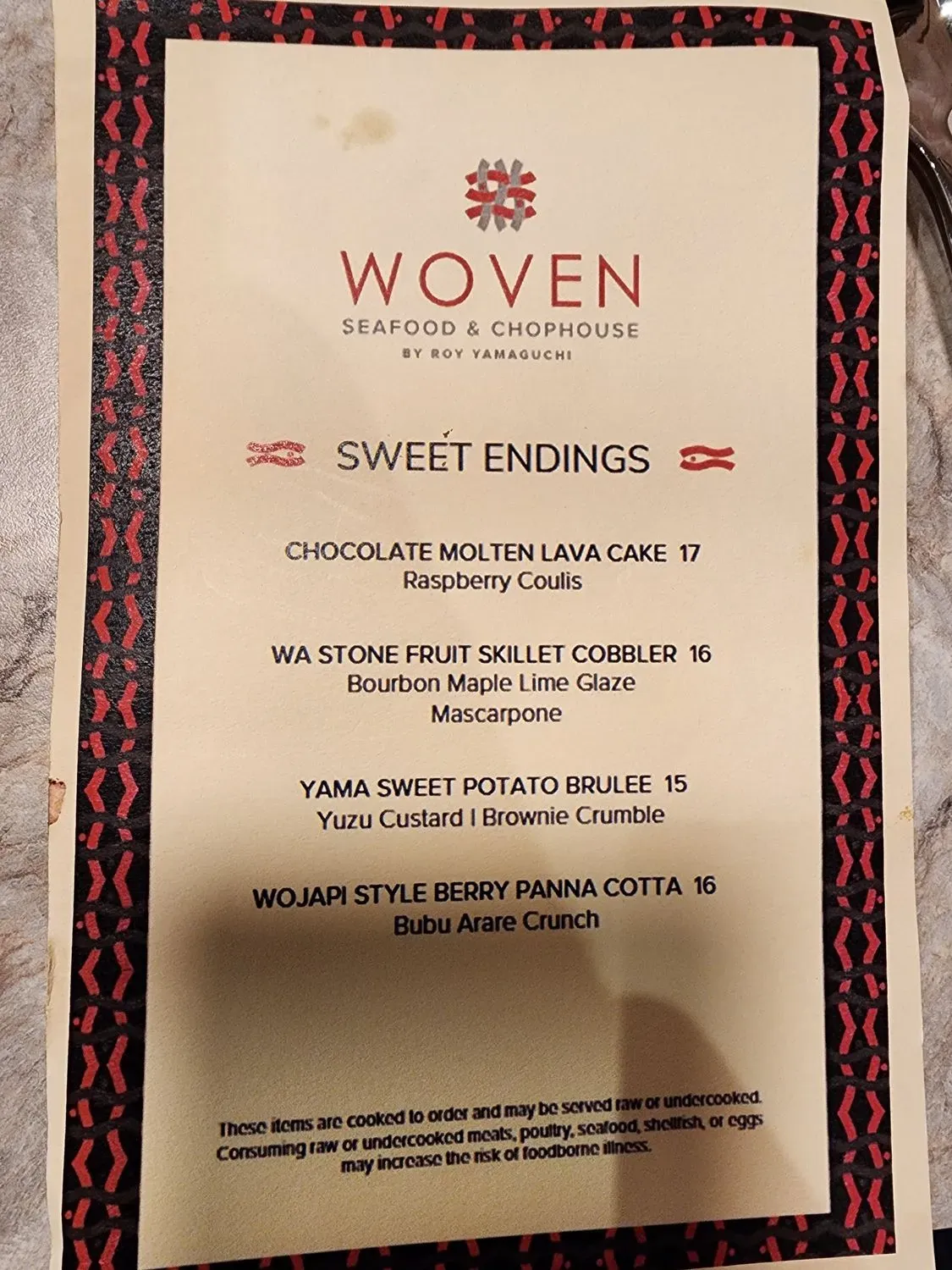 Woven Seafood & Chophouse Menu - Updated November 2025