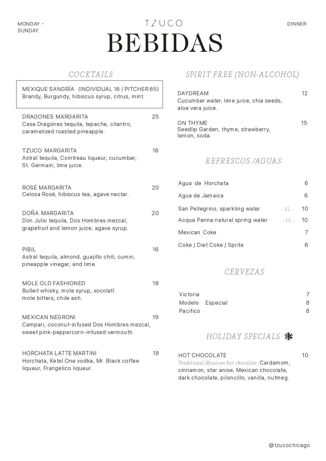 Tzuco Menu - Updated November 2025