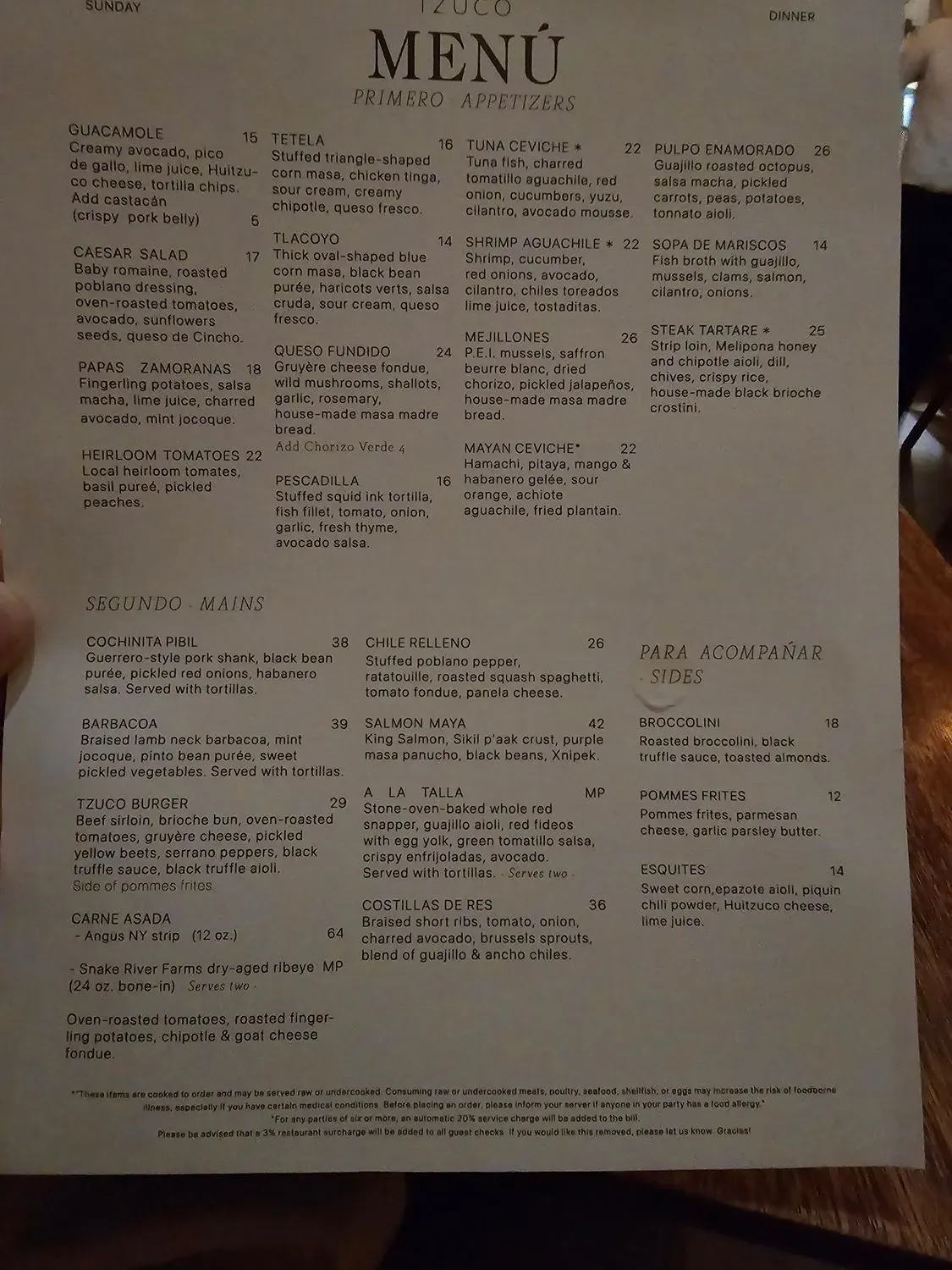 Tzuco Menu - Updated November 2025
