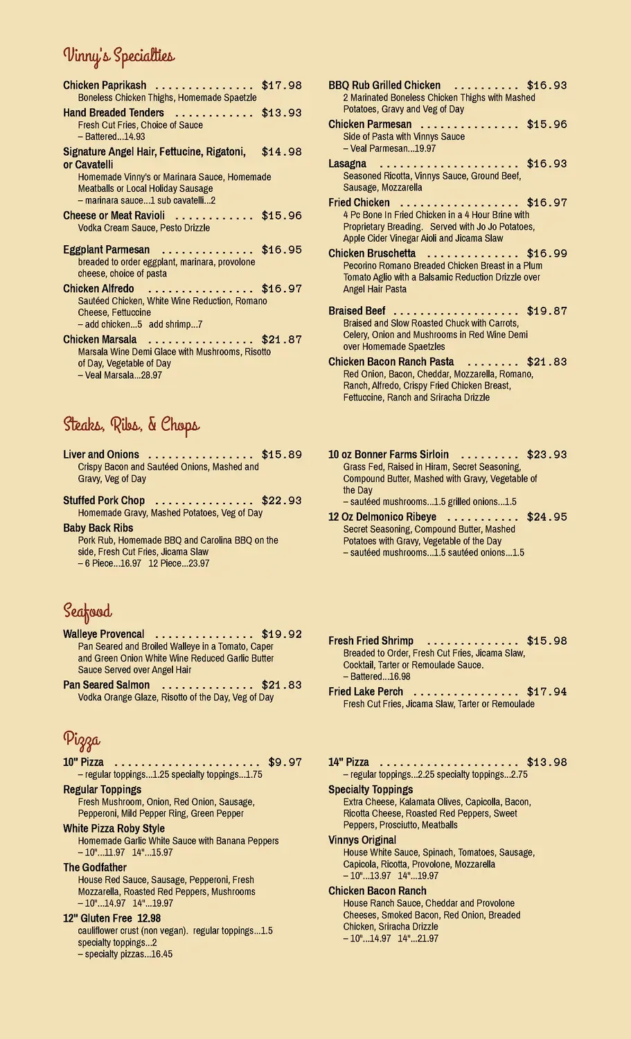 Vinnys of Newton Falls Menu - Updated October 2025