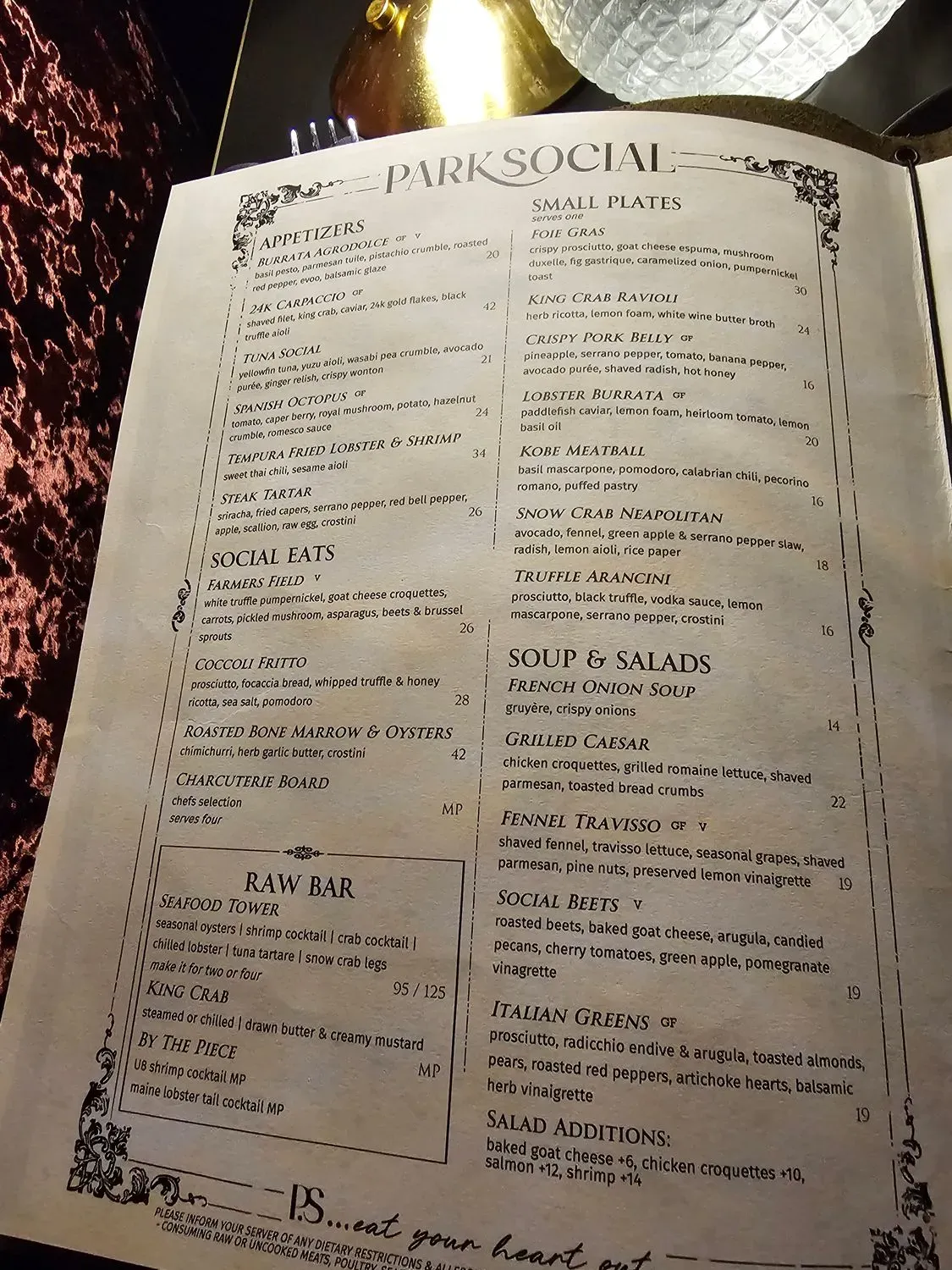 Park Social Restaurant & Lounge Menu - Updated November 2025