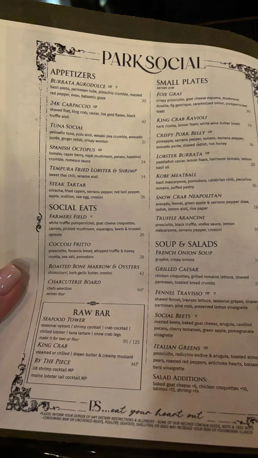 Park Social Restaurant & Lounge Menu - Updated November 2025
