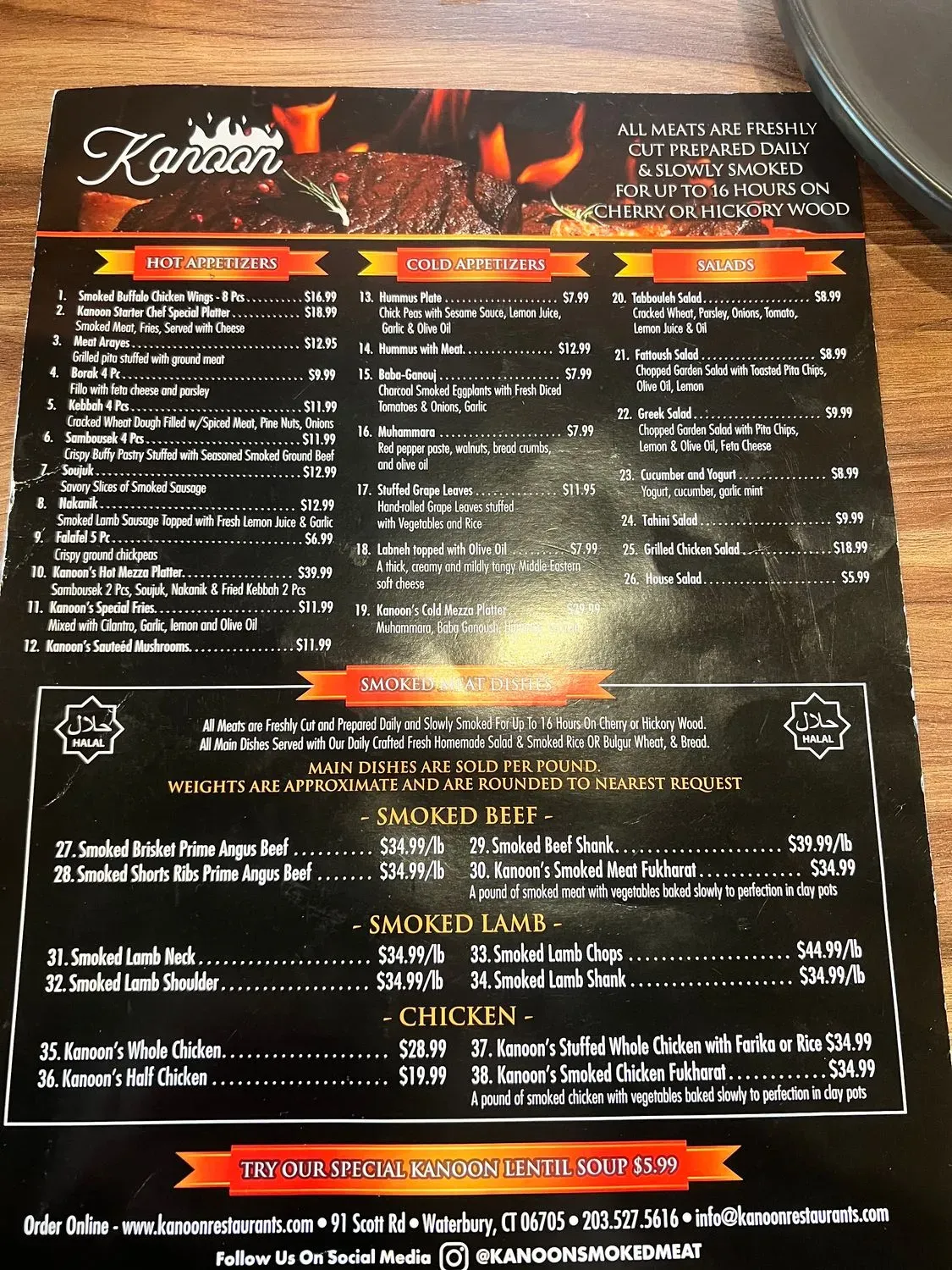 Kanoon Smoked Meat and Cafe Menu | Waterbury, CT | Checkle