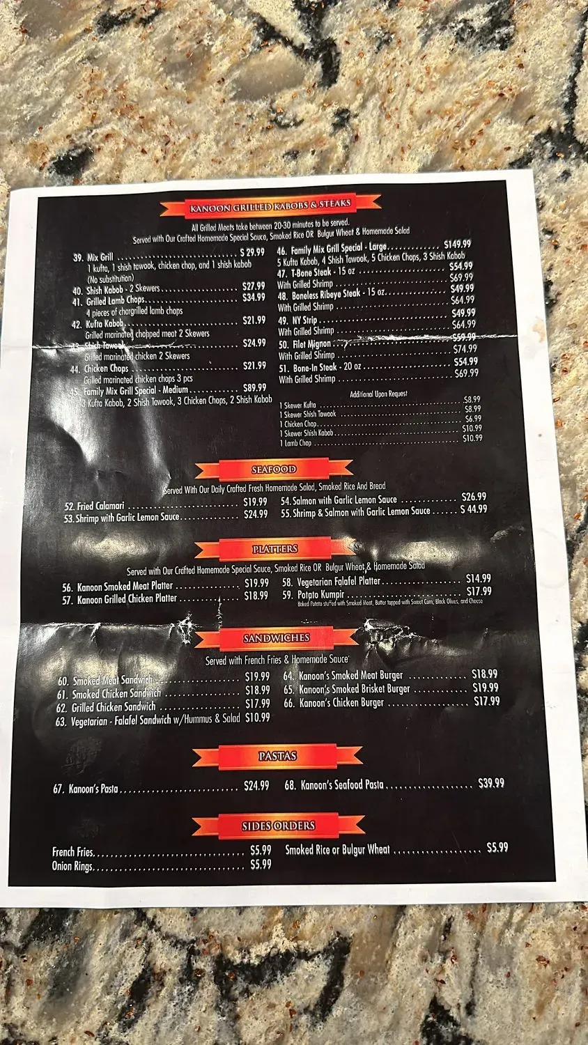 Kanoon Smoked Meat and Cafe Menu | Waterbury, CT | Checkle