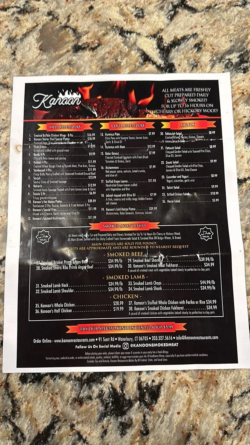 Kanoon Smoked Meat and Cafe Menu | Waterbury, CT | Checkle
