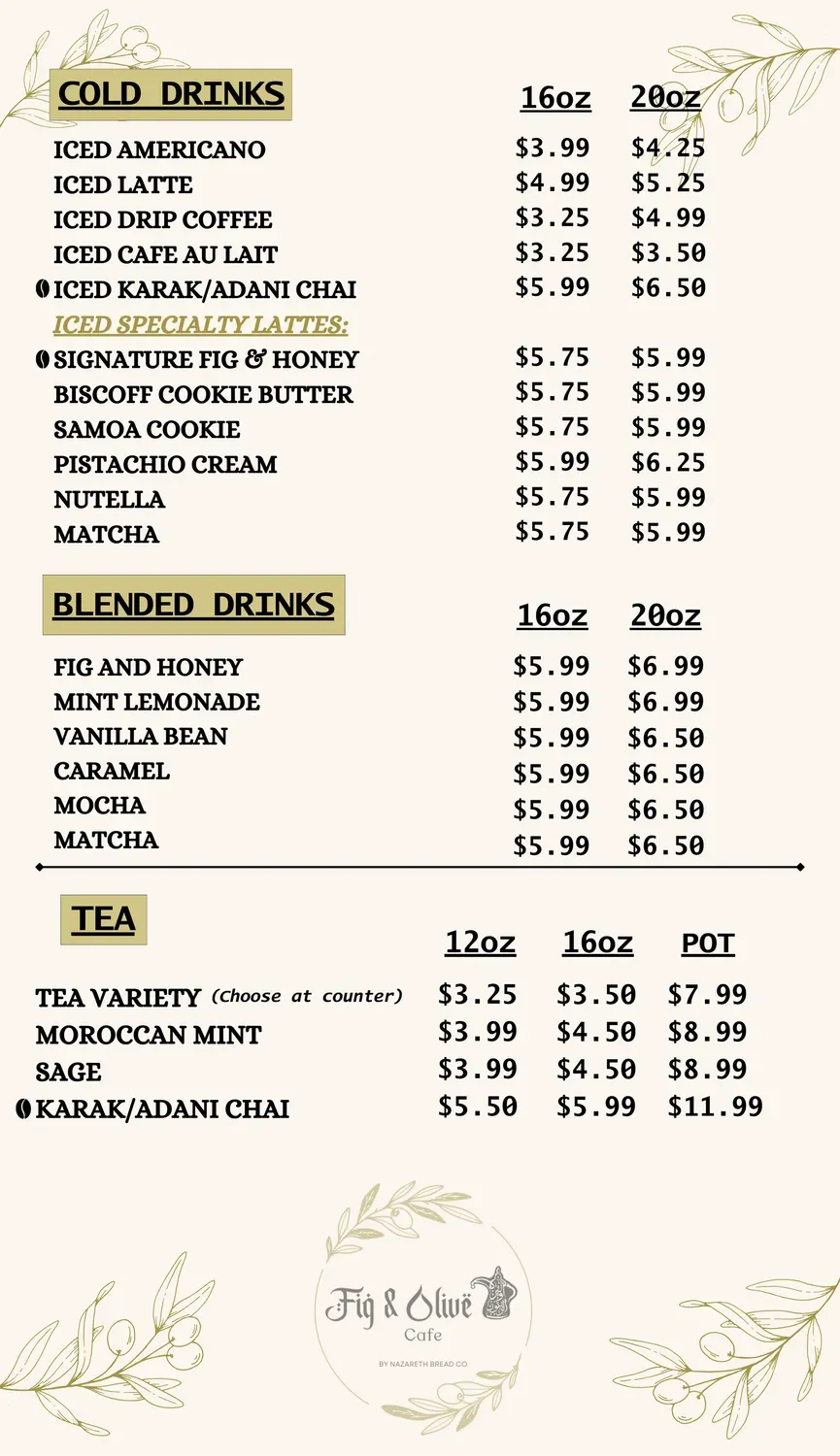 Fig and Olive Cafe Menu | Greensboro, NC | Checkle