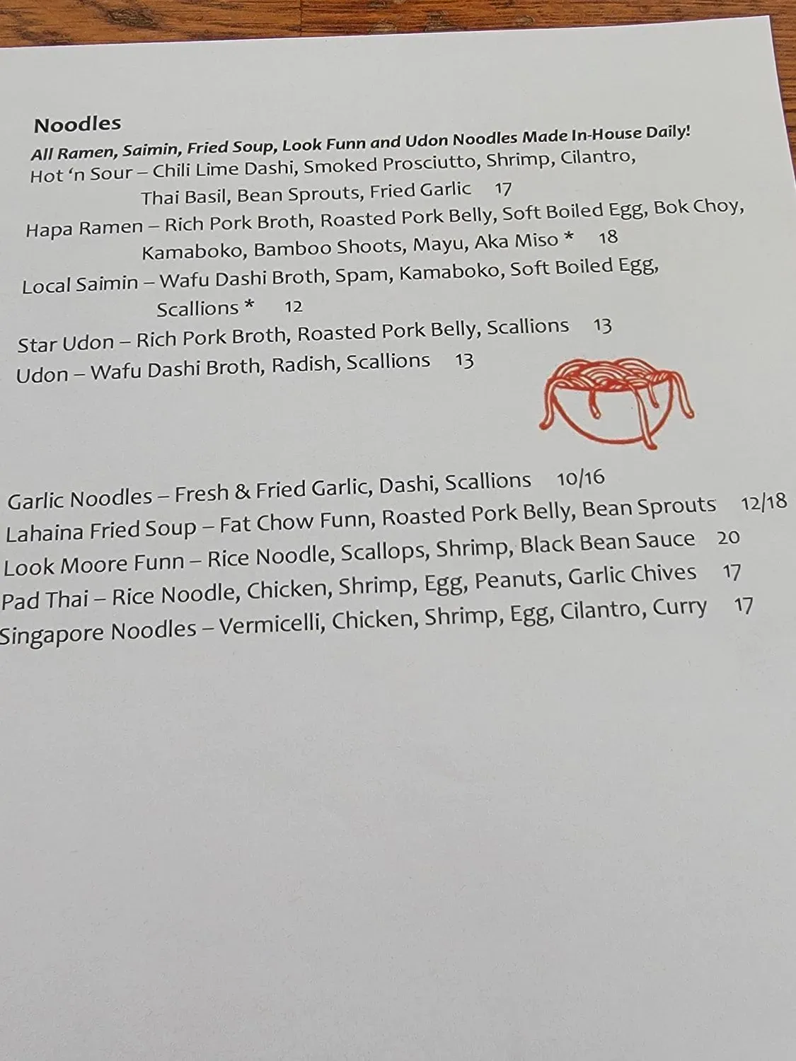 Star Noodle Menu - Updated November 2025