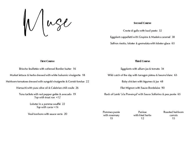 MUSE Santa Monica Menu - Updated October 2025
