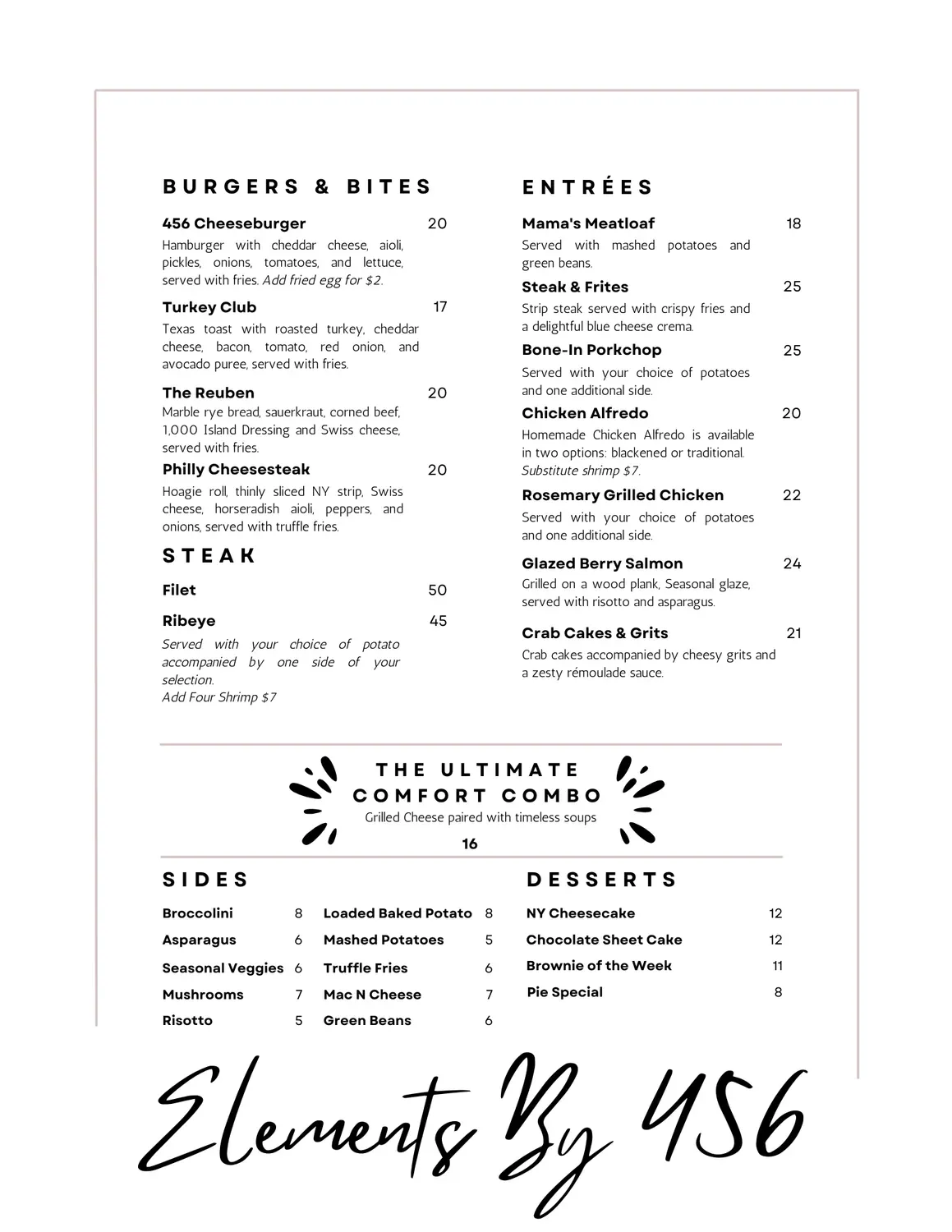 Elements by 456 Menu - Updated November 2025