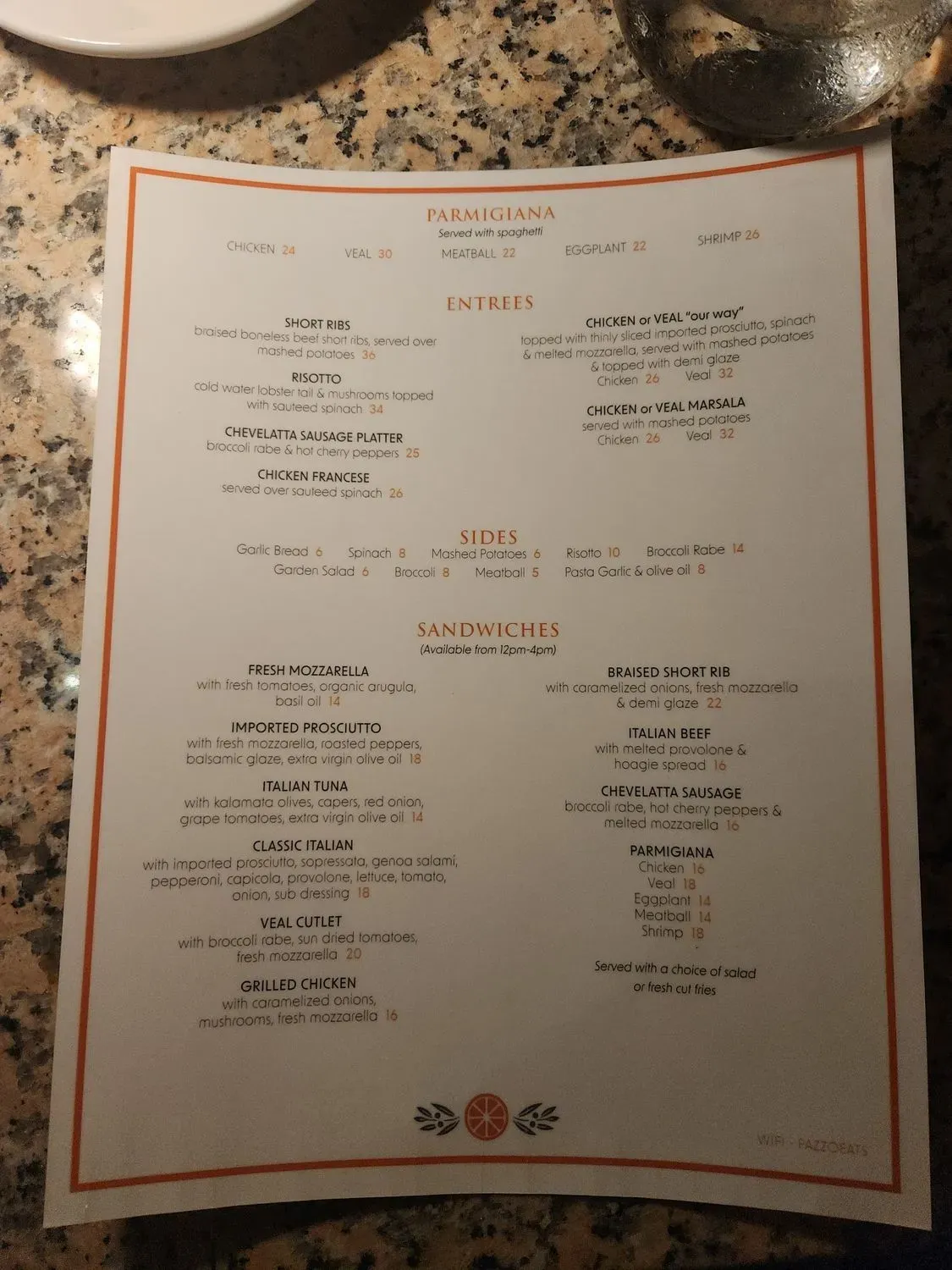 Pazzo On Orange Menu - Updated October 2025
