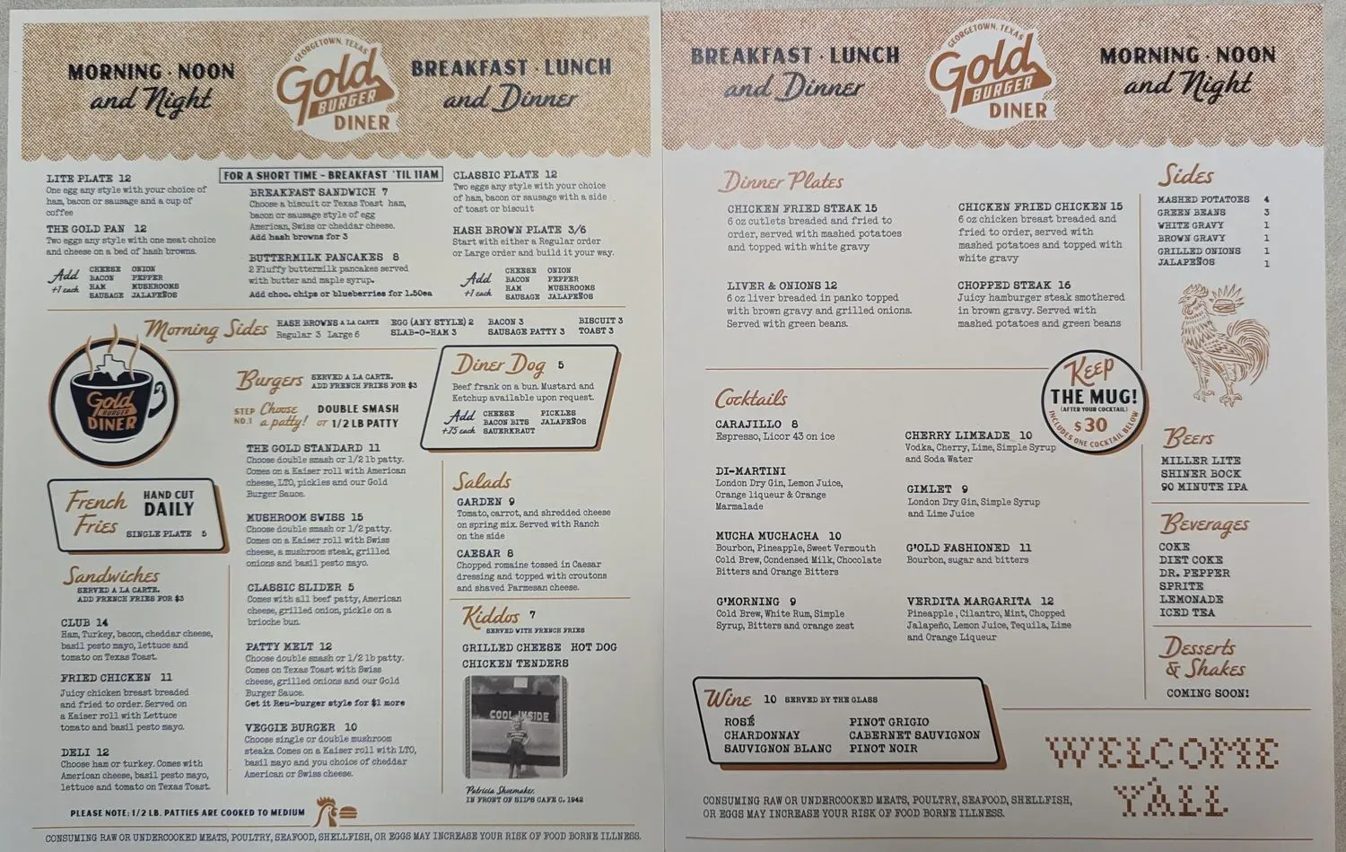 Gold Burger Diner Menu - Updated November 2025