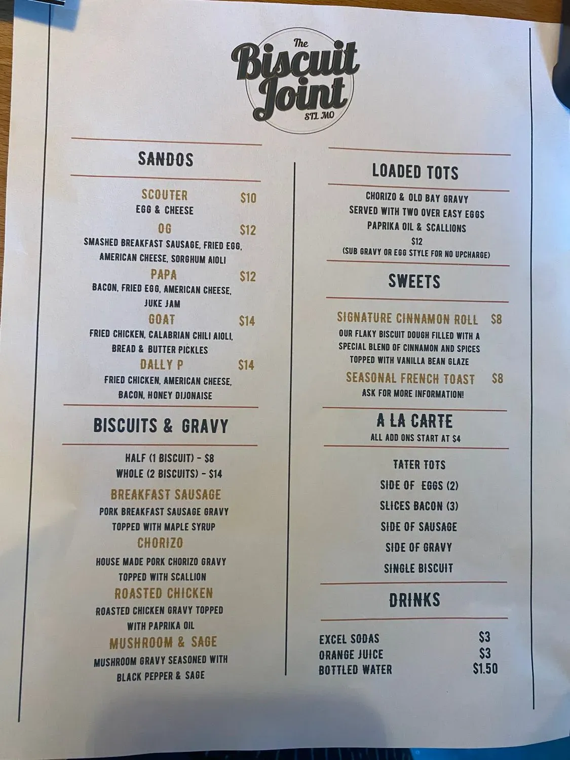 The Biscuit Joint Menu - Updated November 2025