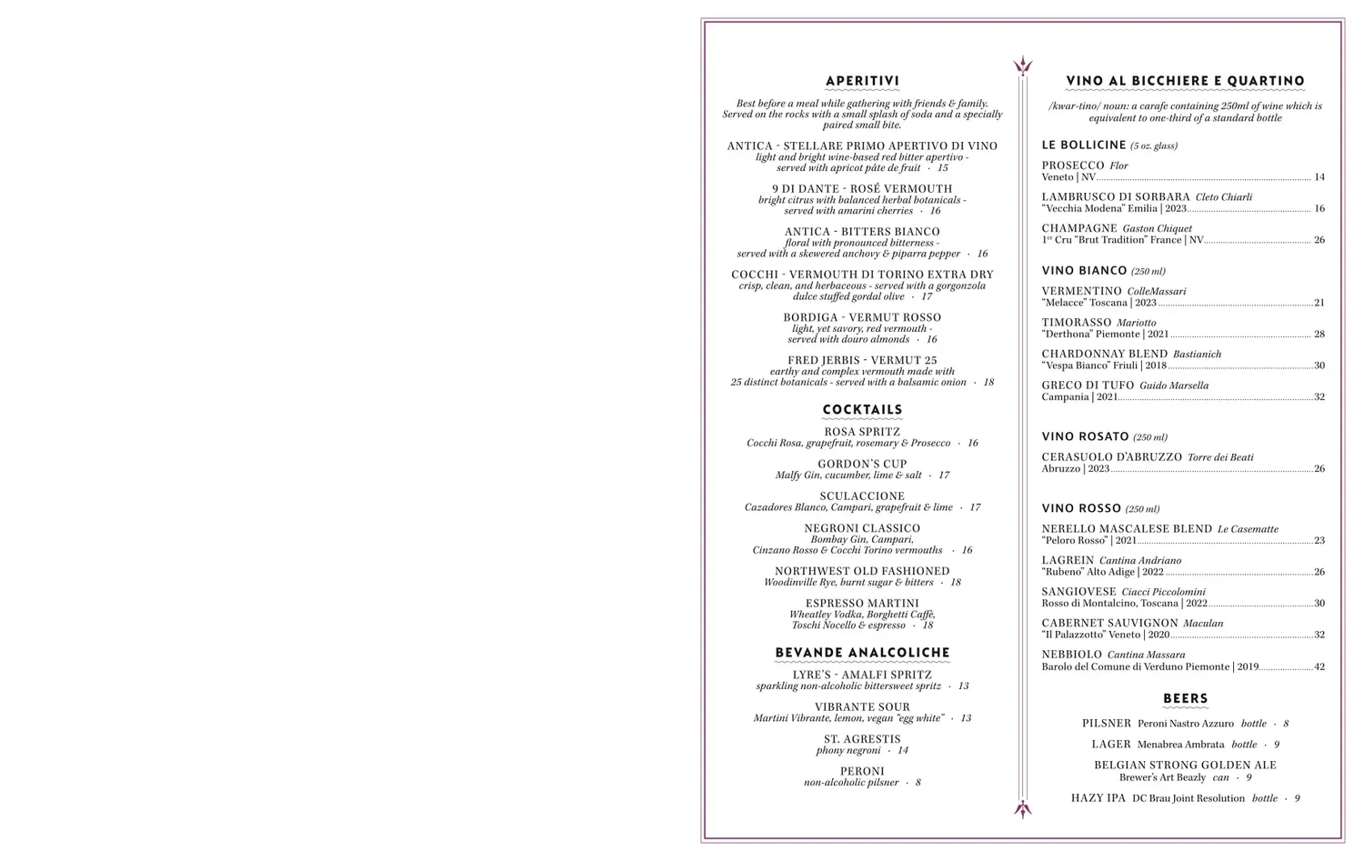 Osteria Mozza DC Menu - Updated November 2025