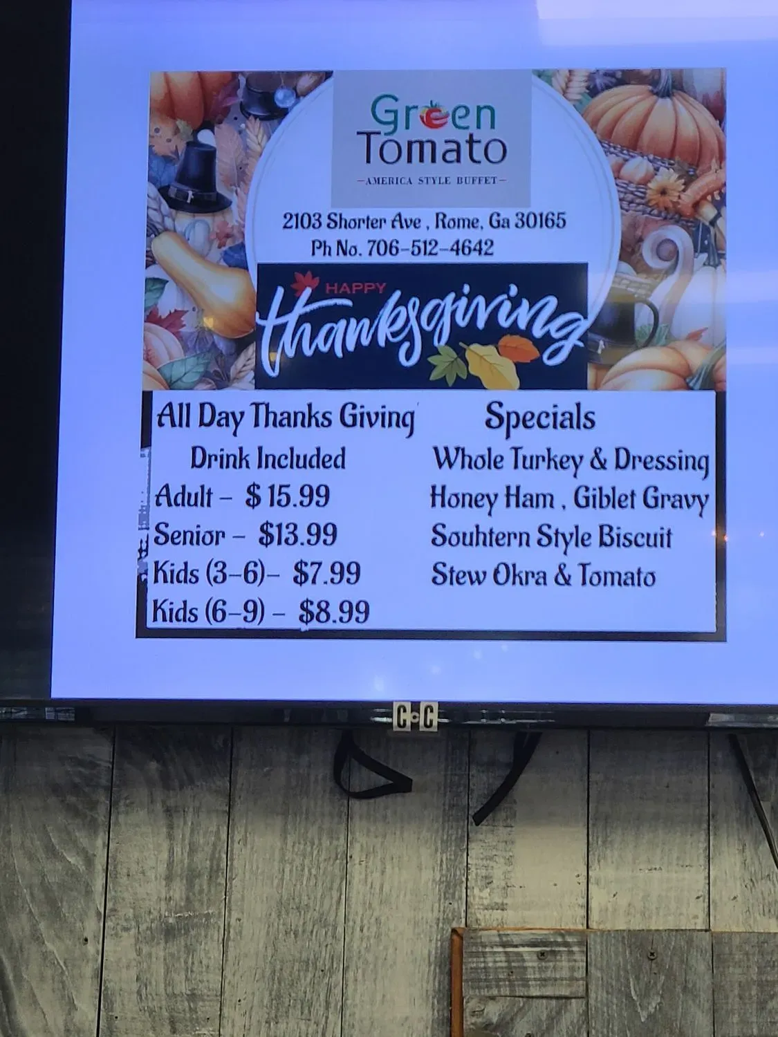 Green Tomato Buffet of Rome Menu - Updated November 2025