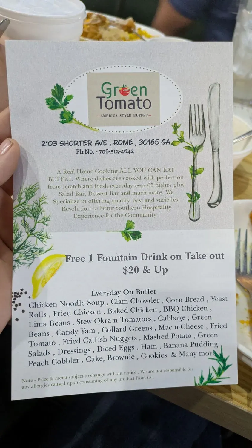Green Tomato Buffet of Rome Menu - Updated November 2025