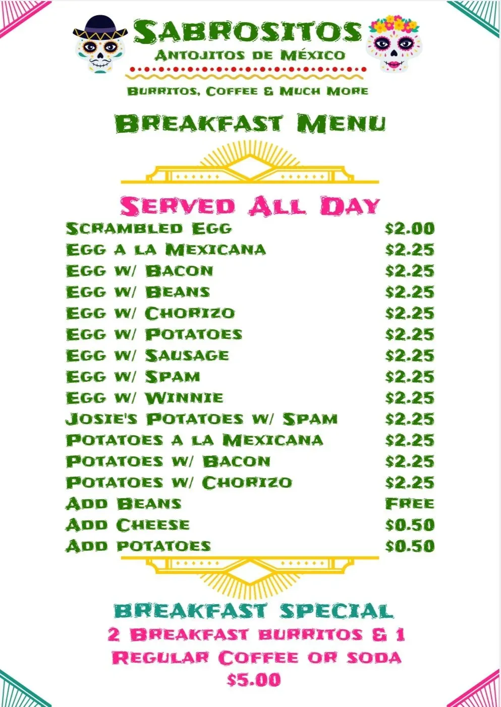 Sabrositos Antojitos de Mexico Menu - Updated November 2025
