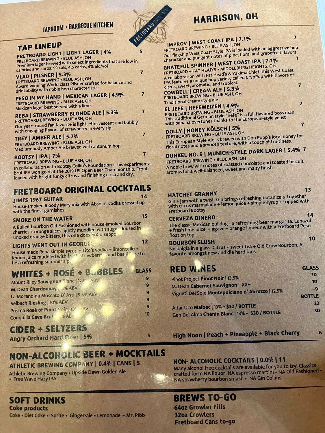 Fretboard Brewing - Harrison Menu - Updated November 2025