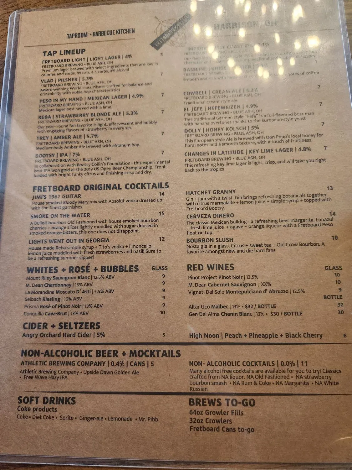 Fretboard Brewing - Harrison Menu - Updated November 2025