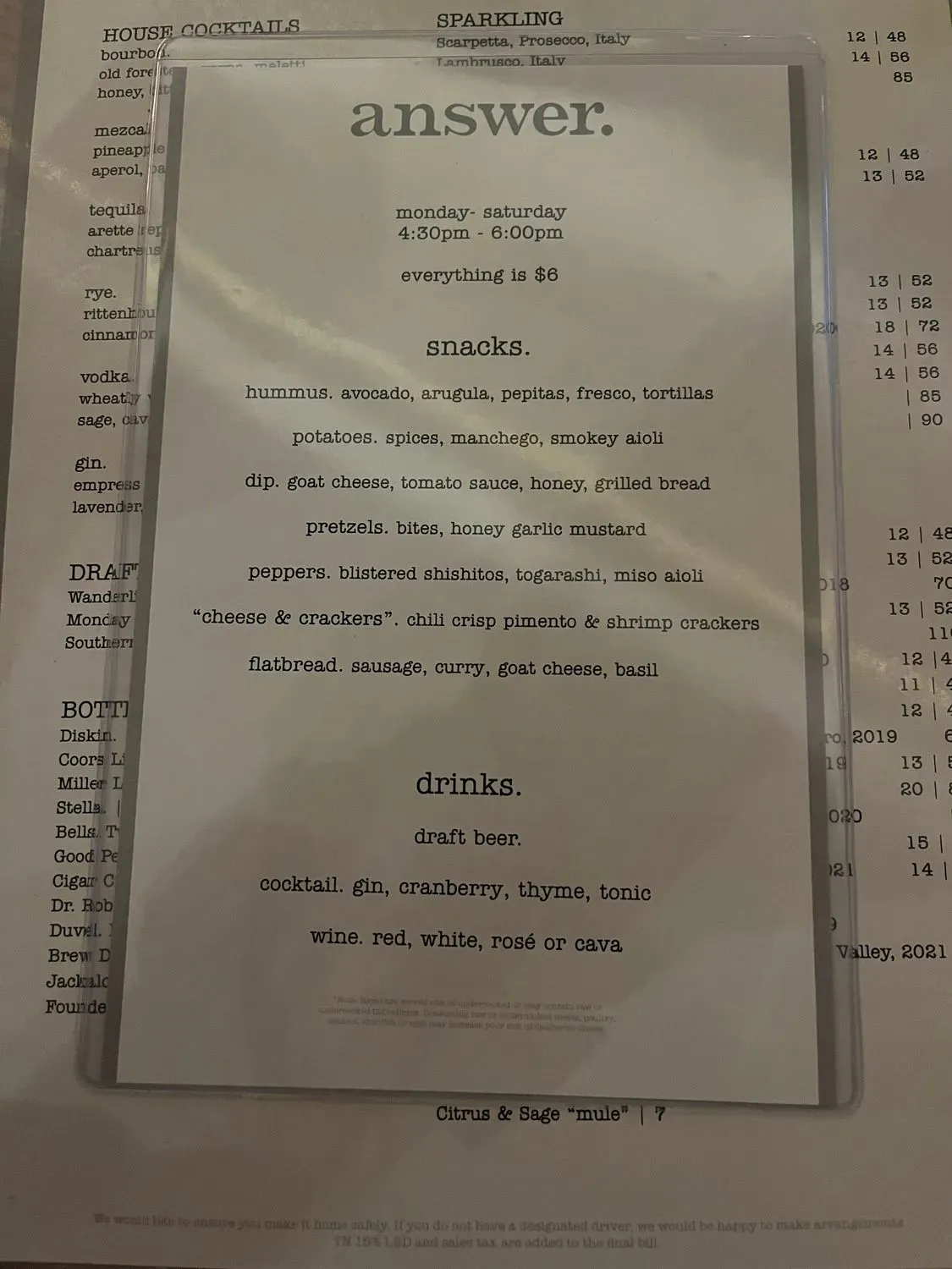 answer. restaurant Menu - Updated October 2025