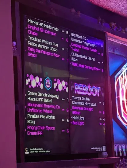 Reboot Arcade & Bar Menu | Dunedin, FL | Checkle