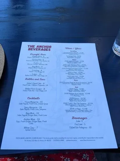 The Anchor Menu | Venice, CA | Checkle