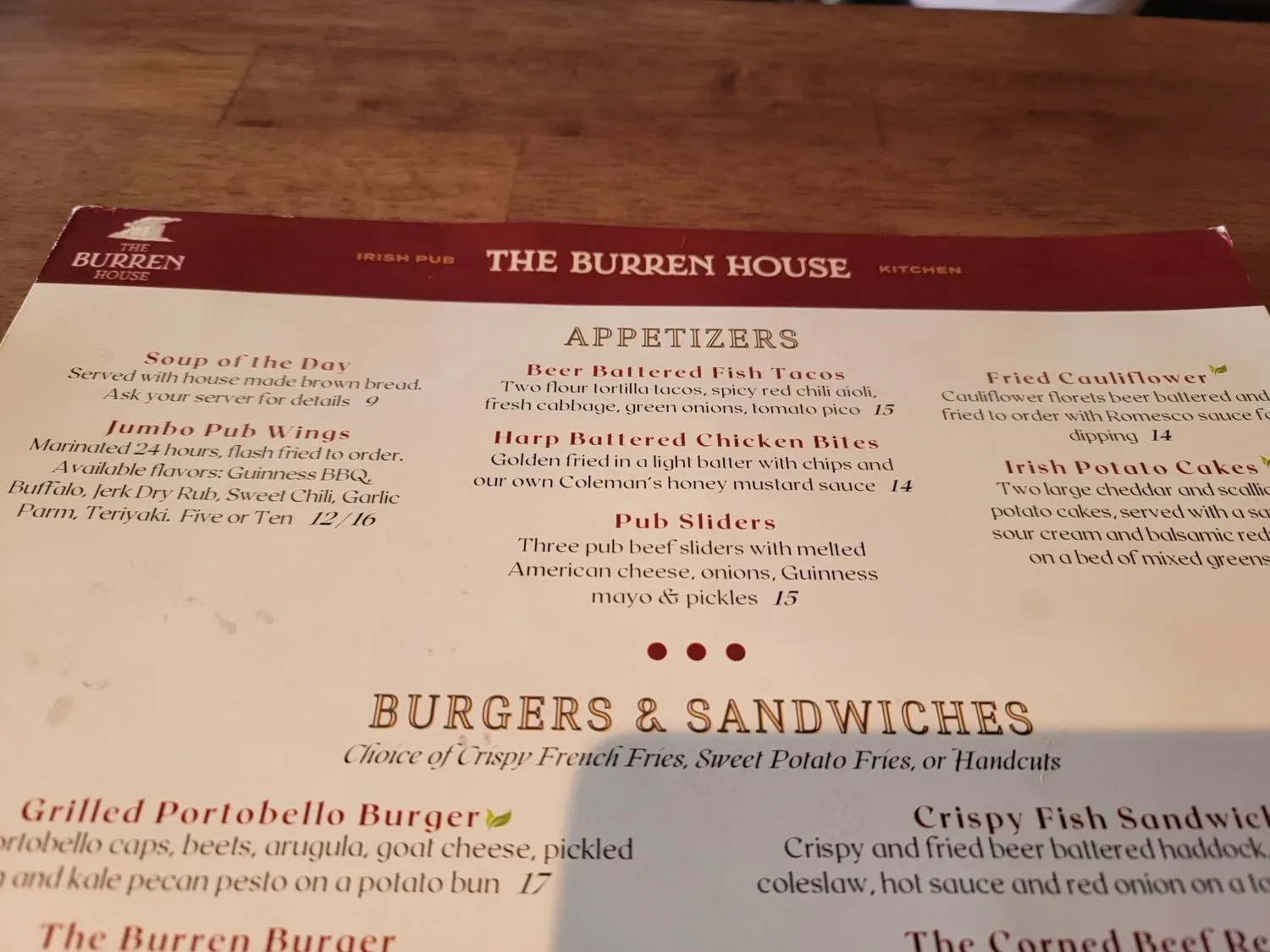 The Burren House Irish Pub & Kitchen Menu - Updated November 2025