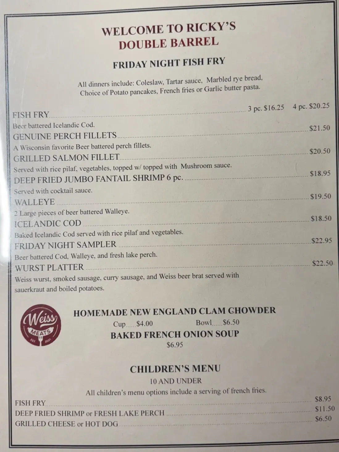 Ricky's Double Barrel Inn Menu - Updated October 2025