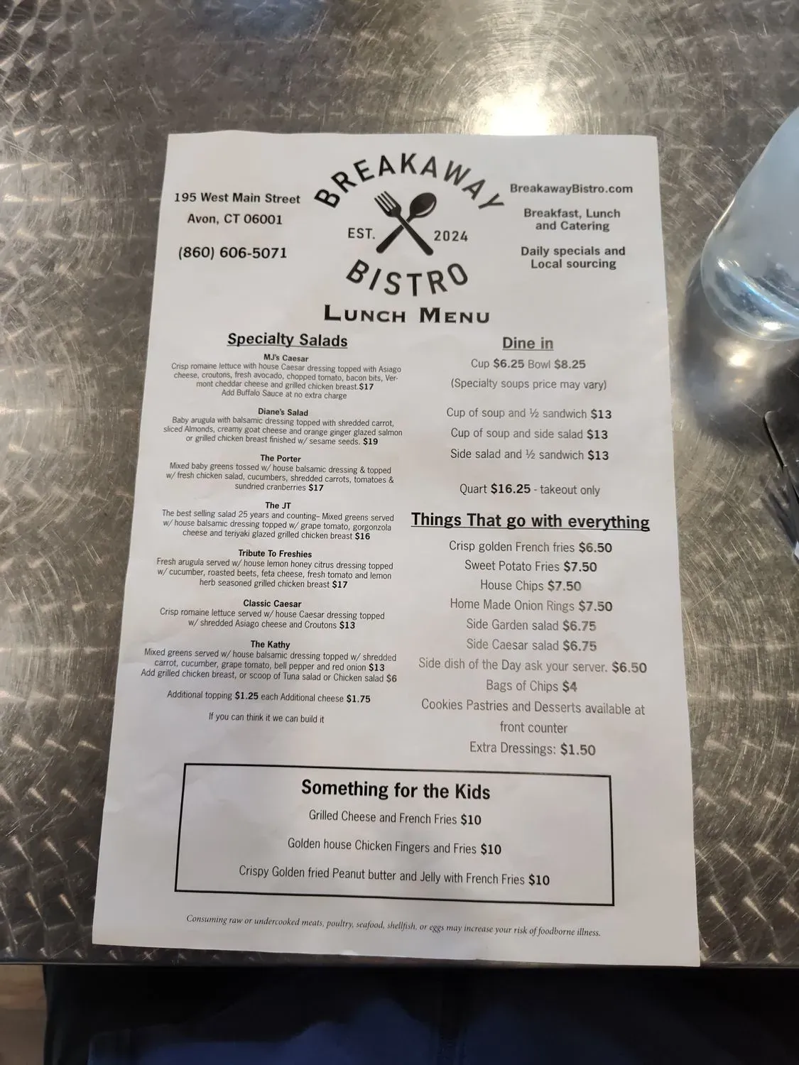 Breakaway Bistro Menu - Updated November 2025