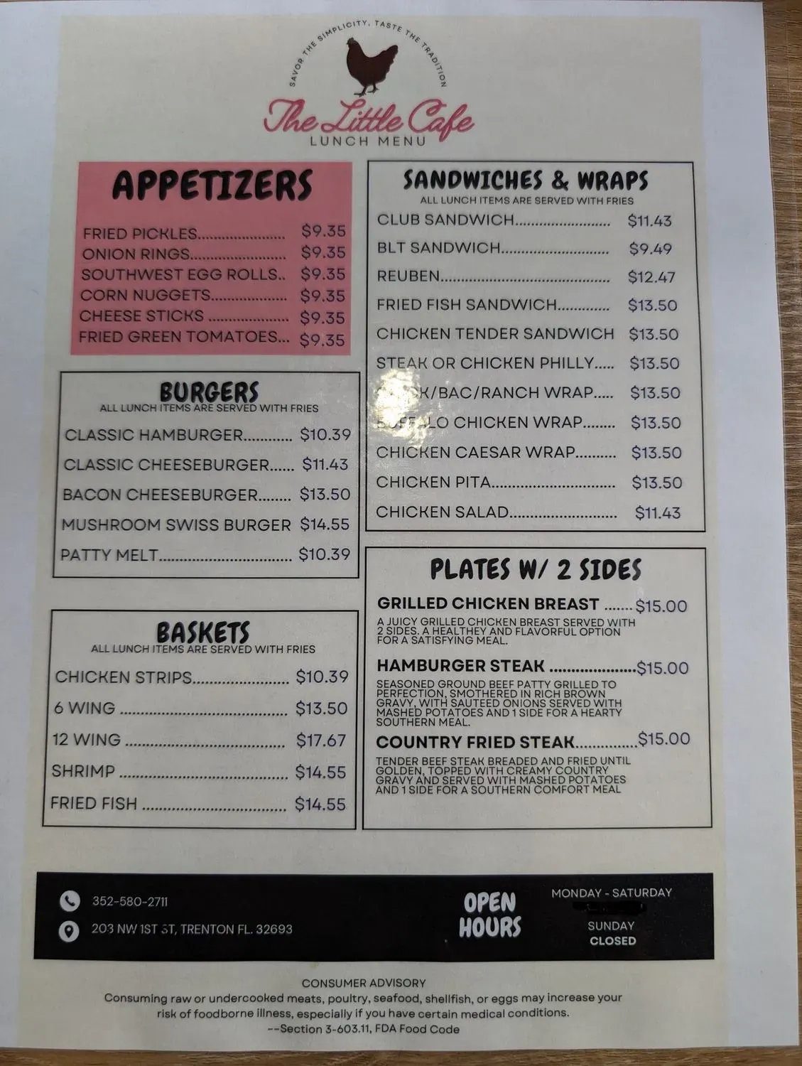 The Little Cafe Menu - Updated November 2025