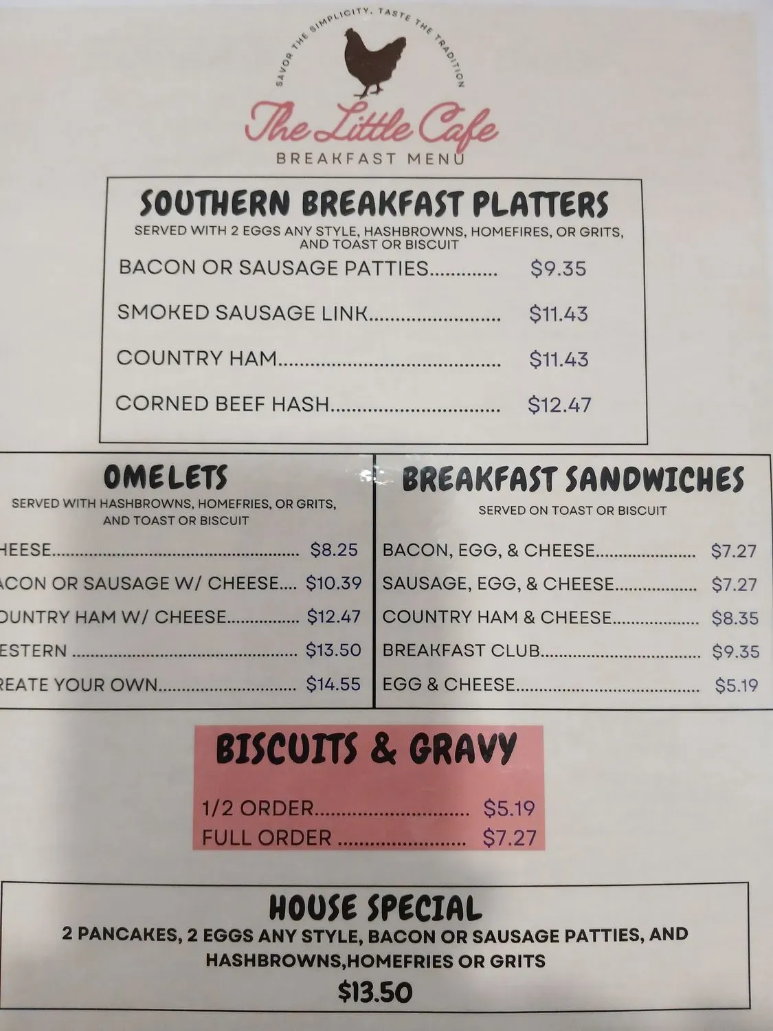 The Little Cafe Menu - Updated November 2025