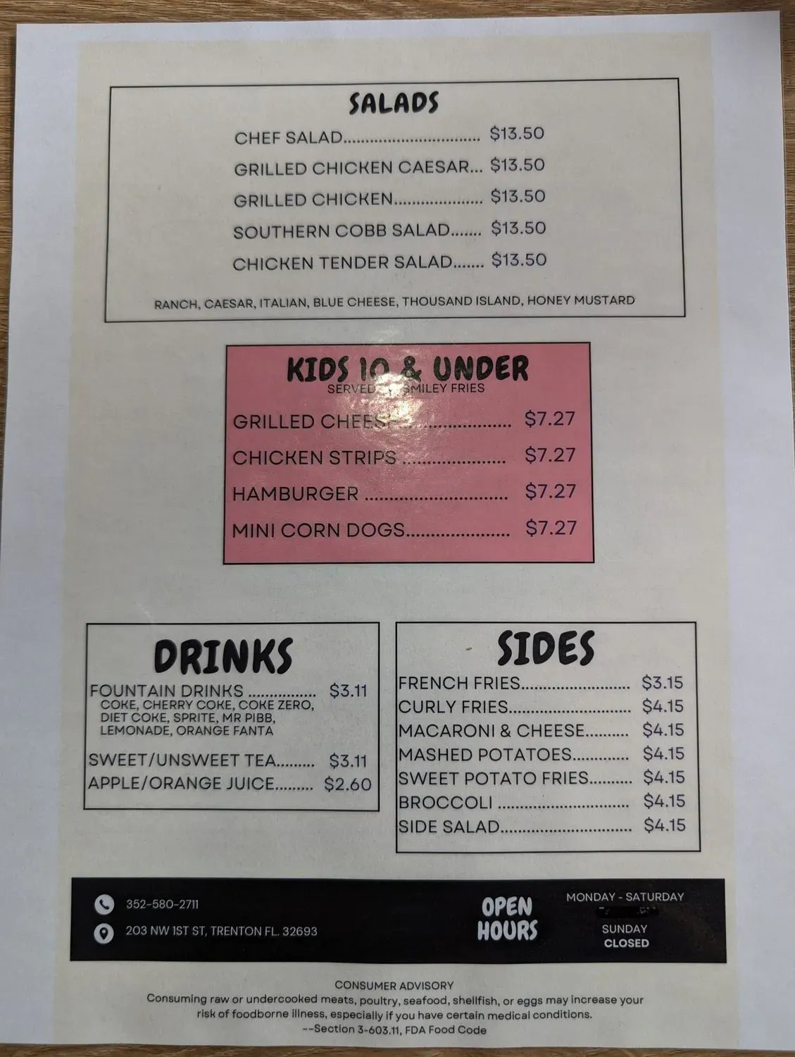 The Little Cafe Menu - Updated November 2025