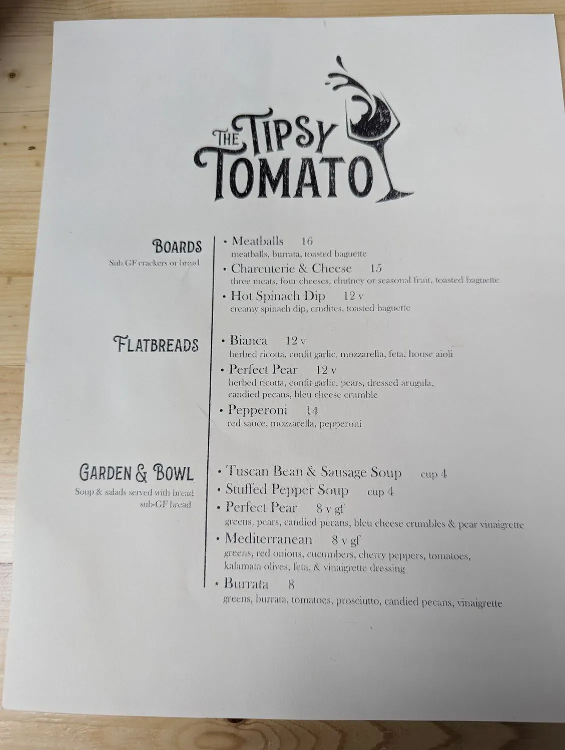 The Tipsy Tomato Restaurant and Wine Bar Menu - Updated October 2025