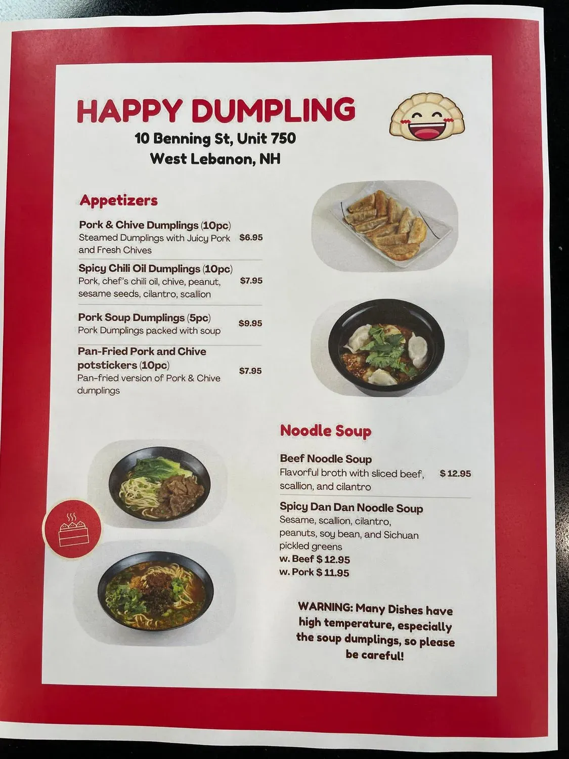 Happy Dumpling Menu - Updated October 2025