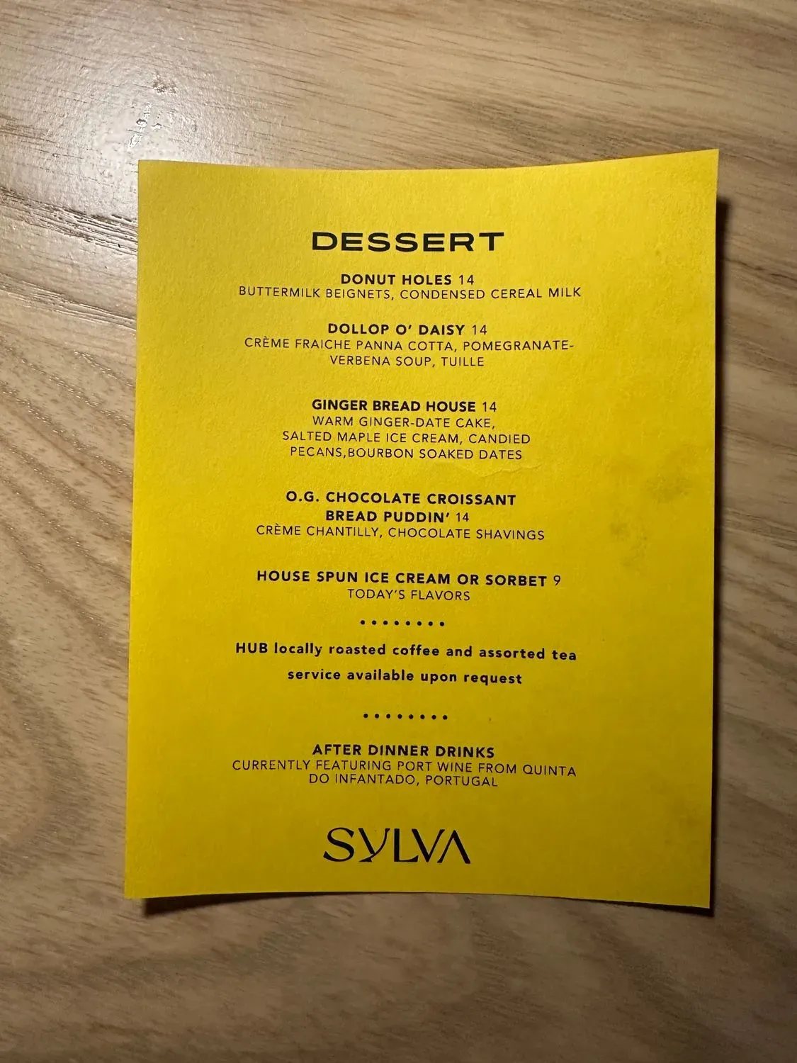 Sylva Menu - Updated November 2025