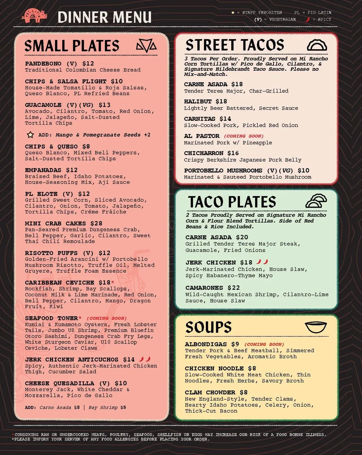 Pig Latin Menu - Updated November 2025