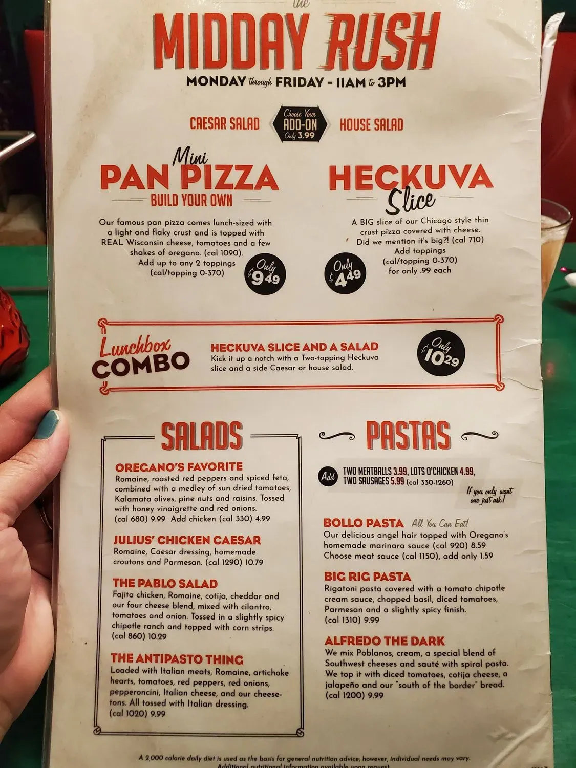 Oregano's Menu - Updated October 2025