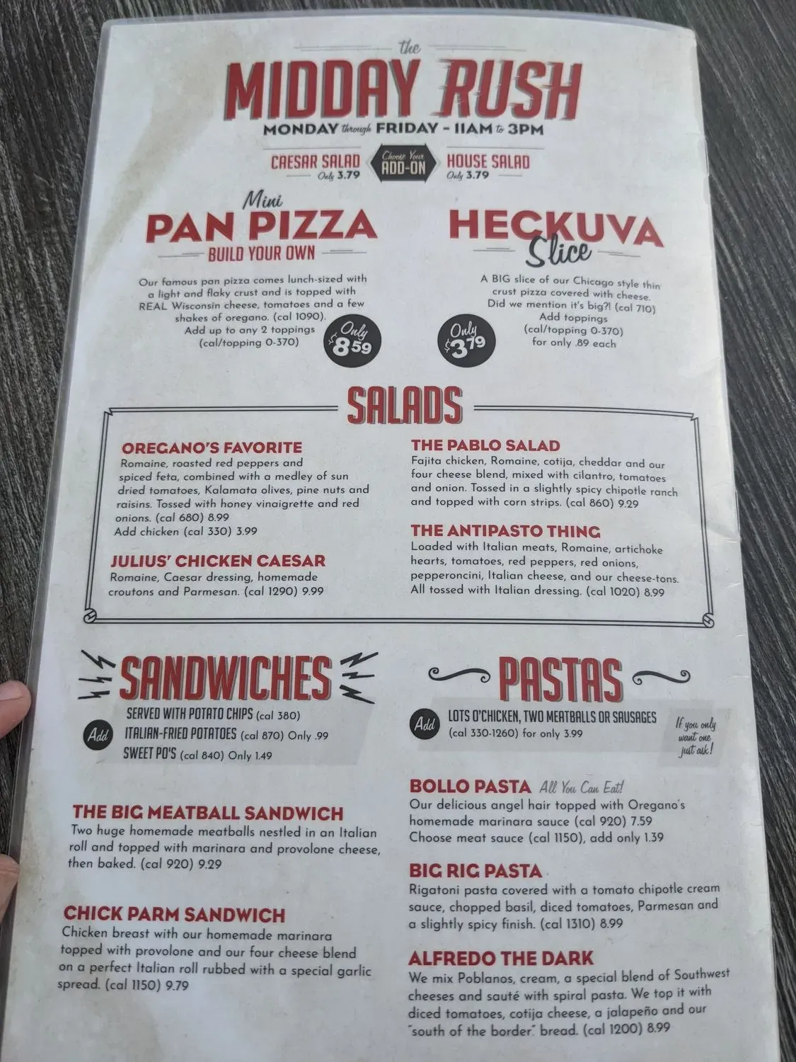 Oregano's Menu - Updated October 2025