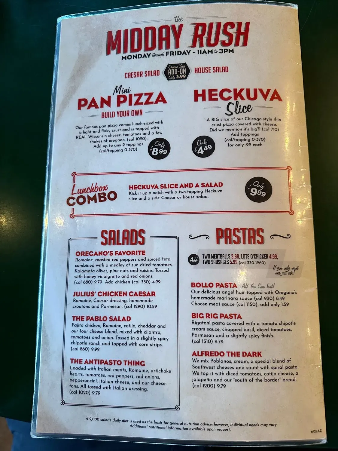Oregano's Menu - Updated October 2025