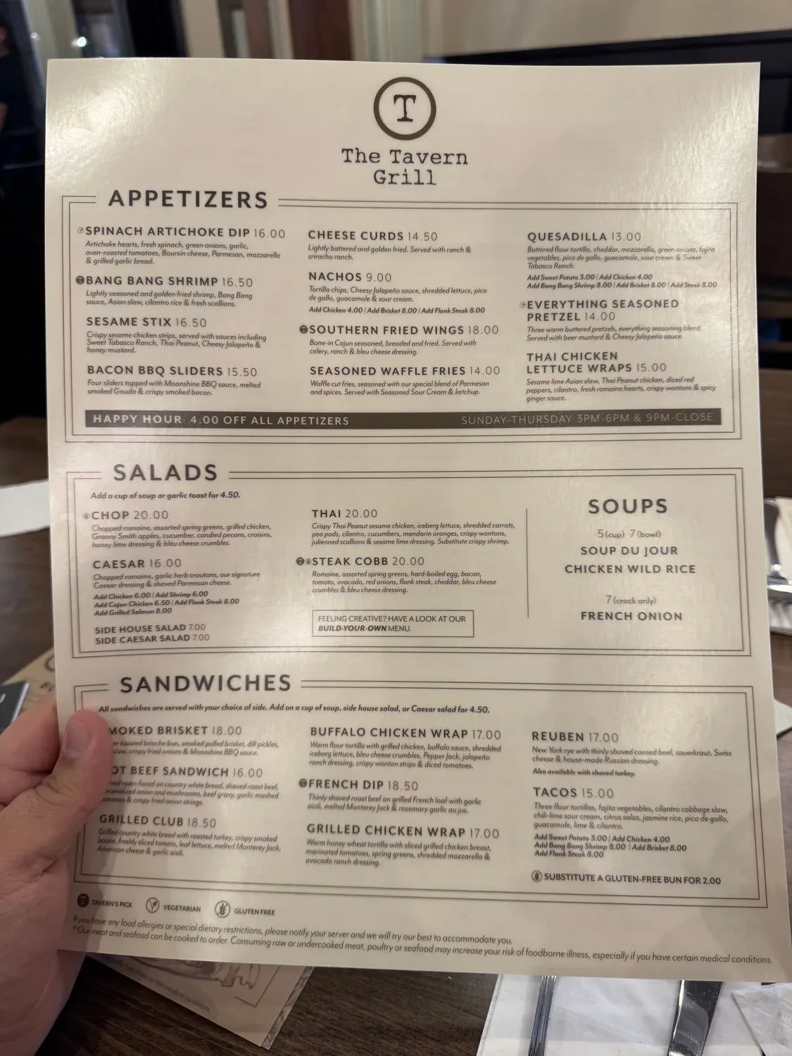 The Tavern Grill Sioux Falls Menu - Updated September 2025